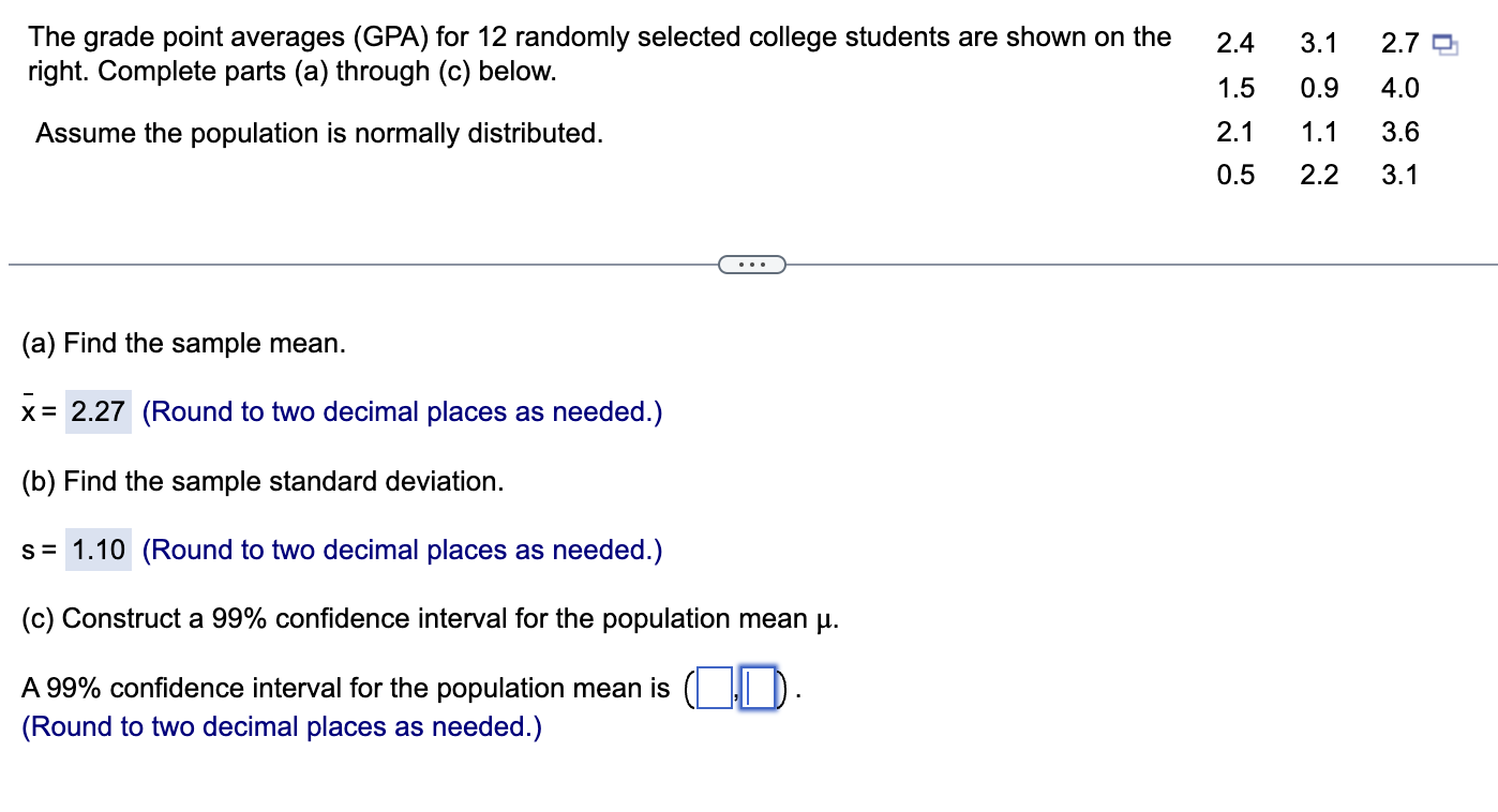 Solved The grade point averages (GPA) ﻿for 12 ﻿randomly | Chegg.com