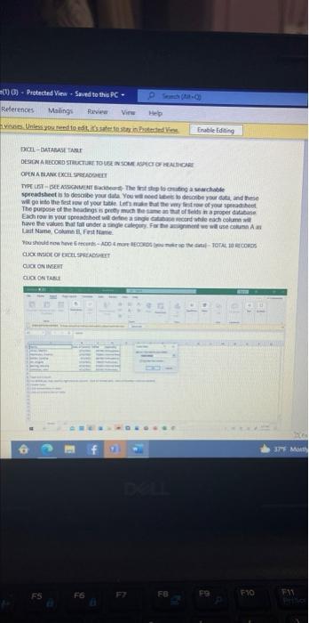Solved - EXCEL - DATABASE TABLE DESIGN A RECORD STRUCTURE TO | Chegg.com