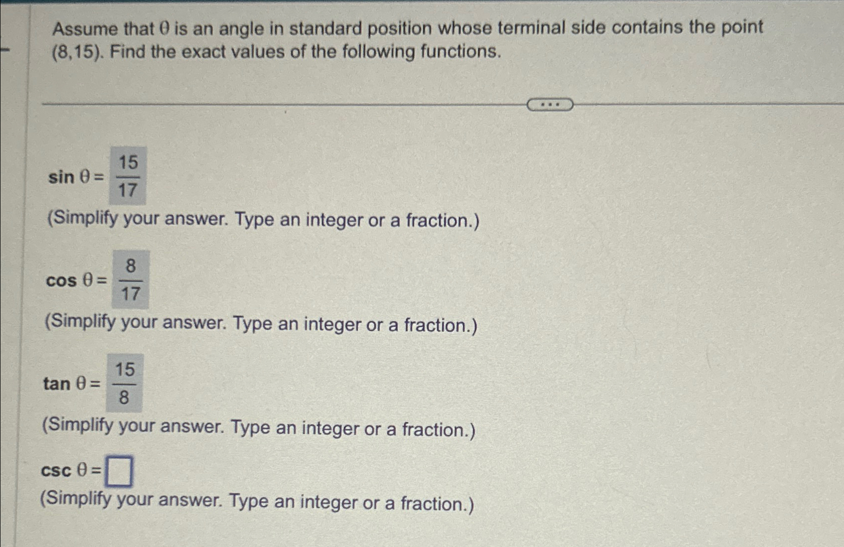 Solved Assume that θ ﻿is an angle in standard position whose | Chegg.com