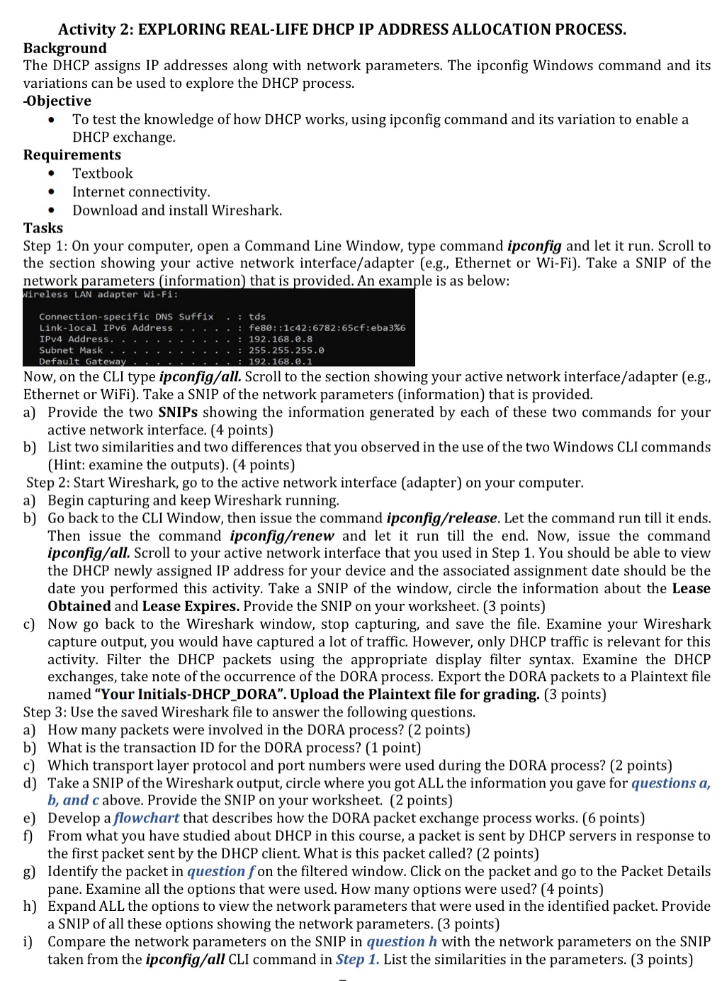 Solved Activity 2: EXPLORING REAL-LIFE DHCP IP ADDRESS | Chegg.com