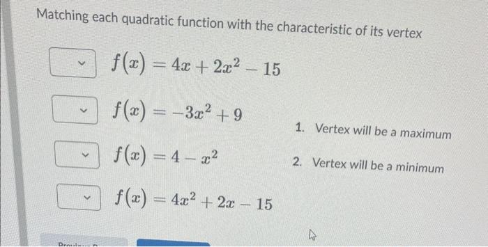 Solved Matching each quadratic function with the | Chegg.com
