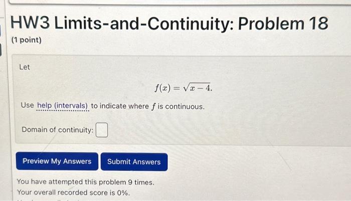 Solved HW3 Limits-and-Continuity: Problem 18 (1 point) Let | Chegg.com