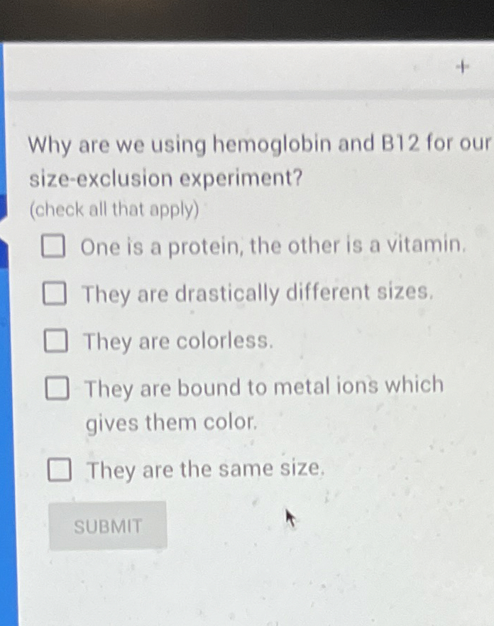 Solved Why are we using hemoglobin and B12 ﻿for | Chegg.com