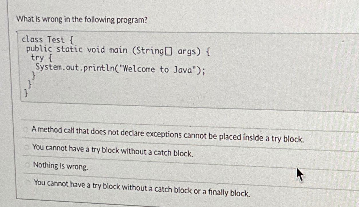 Solved What is wrong in the following program?A method call | Chegg.com
