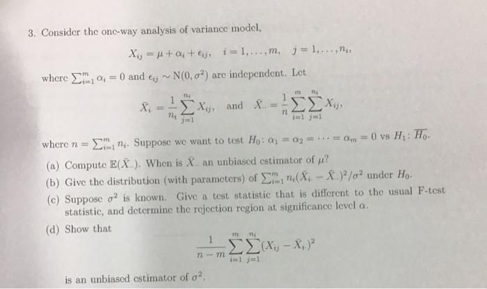 Solved 3. Consider the onc-way analysis of variance model, | Chegg.com