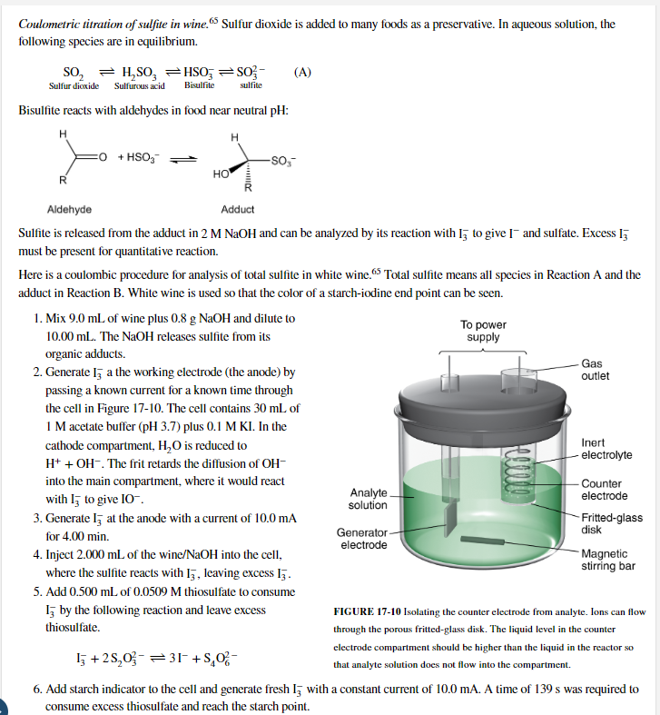 Coulometric titration of sulfite in wine. ?65 ﻿Sulfur | Chegg.com