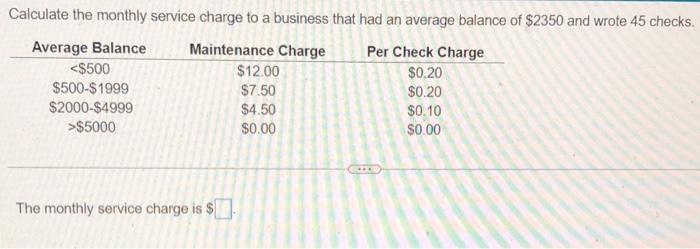 Solved Calculate the monthly service charge to a business | Chegg.com