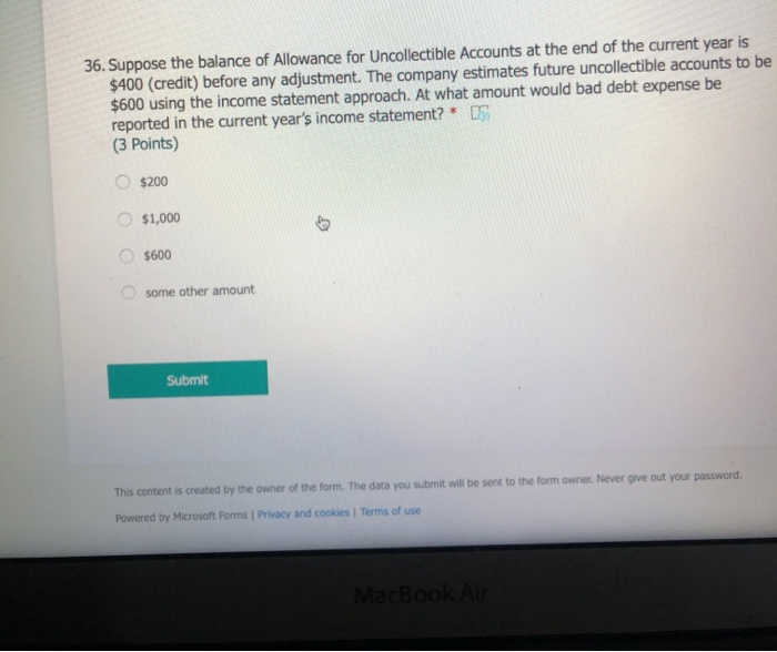 Solved 36. Suppose the balance of Allowance for | Chegg.com