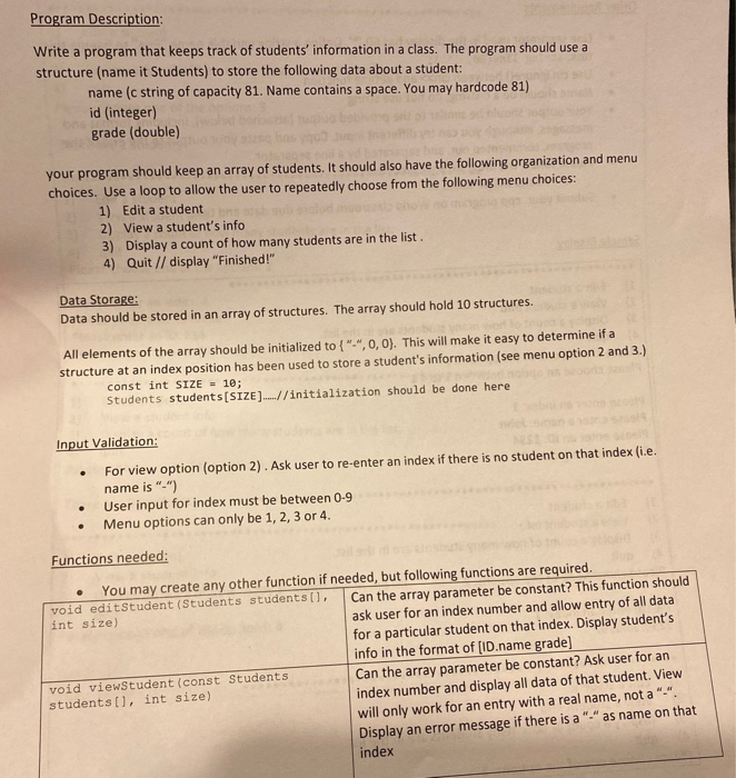 Solved Program Description: Write a program that keeps track | Chegg.com