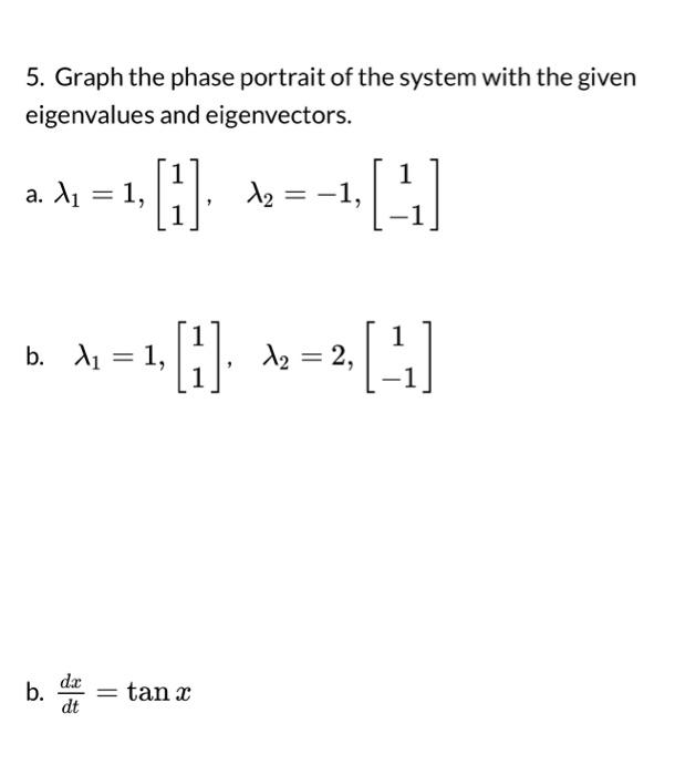 Solved 5. Graph the phase portrait of the system with the | Chegg.com