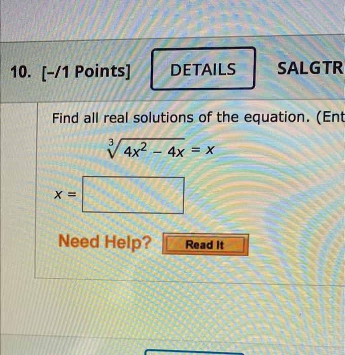 Solved Find all real solutions of the equation. (En | Chegg.com