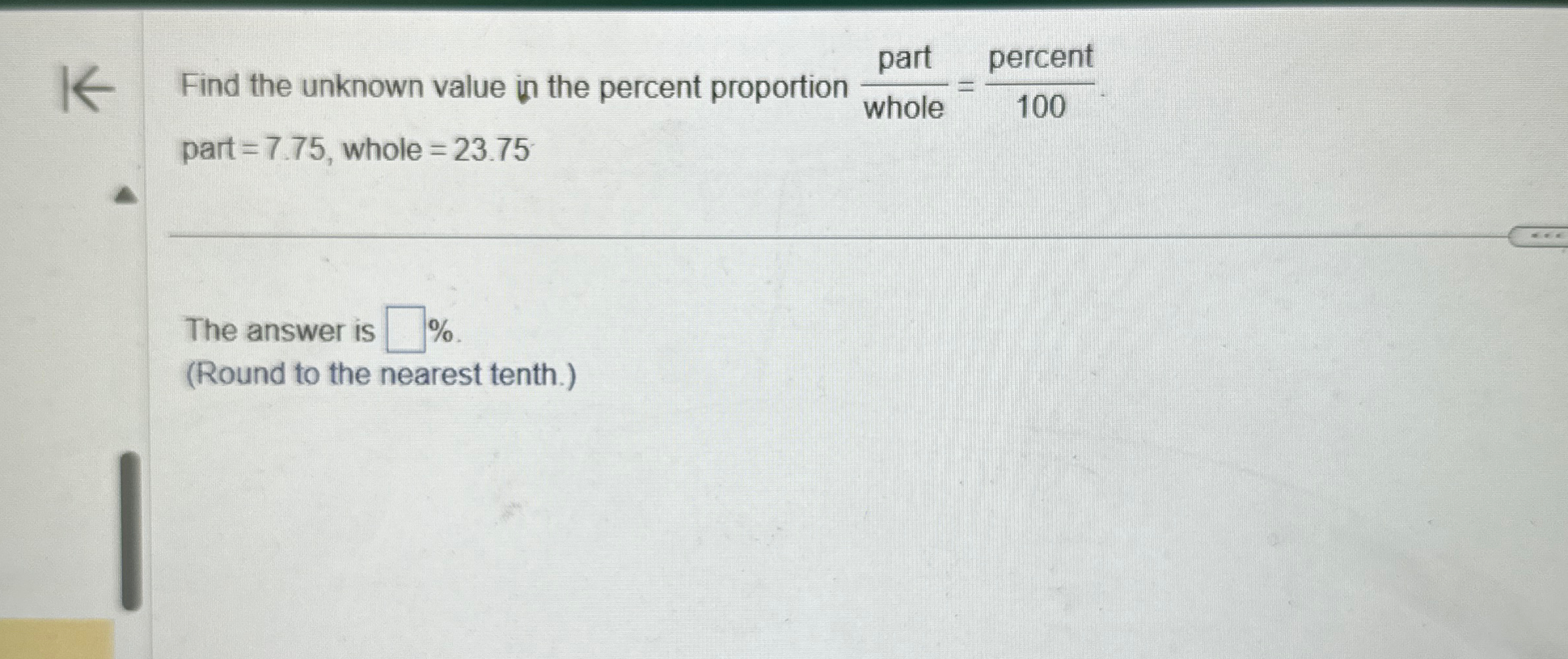 Solved K, ﻿Find the unknown value in the percent proportion | Chegg.com