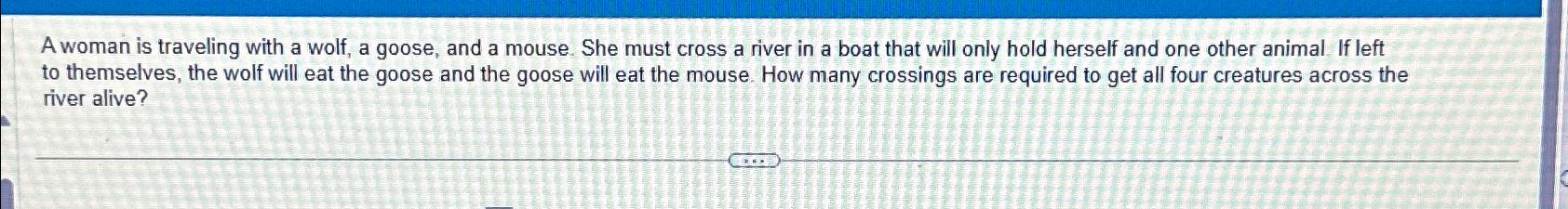 Solved A woman is traveling with a wolf, a goose, and a | Chegg.com