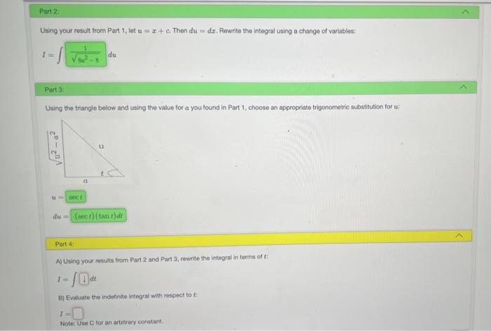 Solved Using your result from Part 1, let u=x+c. Then du=dz. | Chegg.com