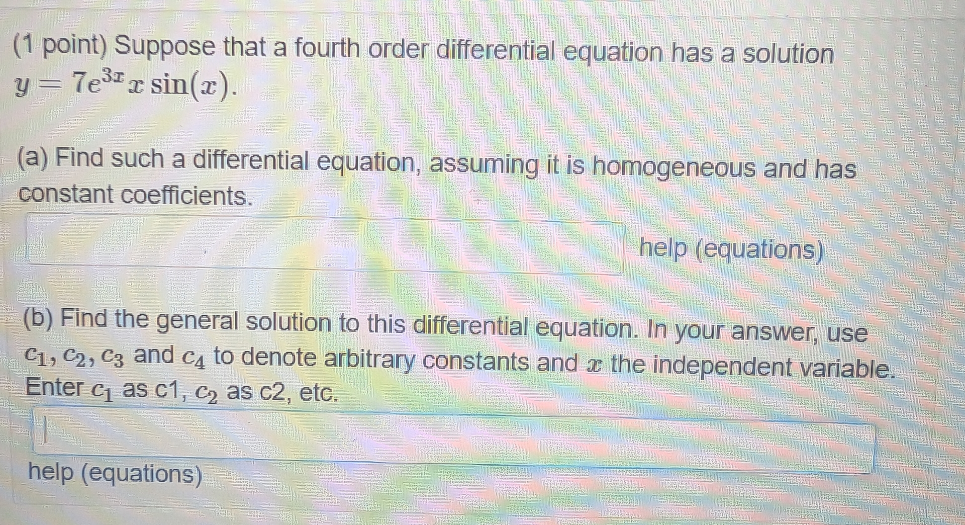 Solved (1 ﻿point) ﻿Suppose that a fourth order differential | Chegg.com
