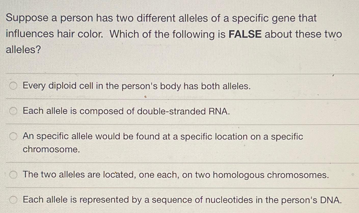 Solved Suppose a person has two different alleles of a | Chegg.com