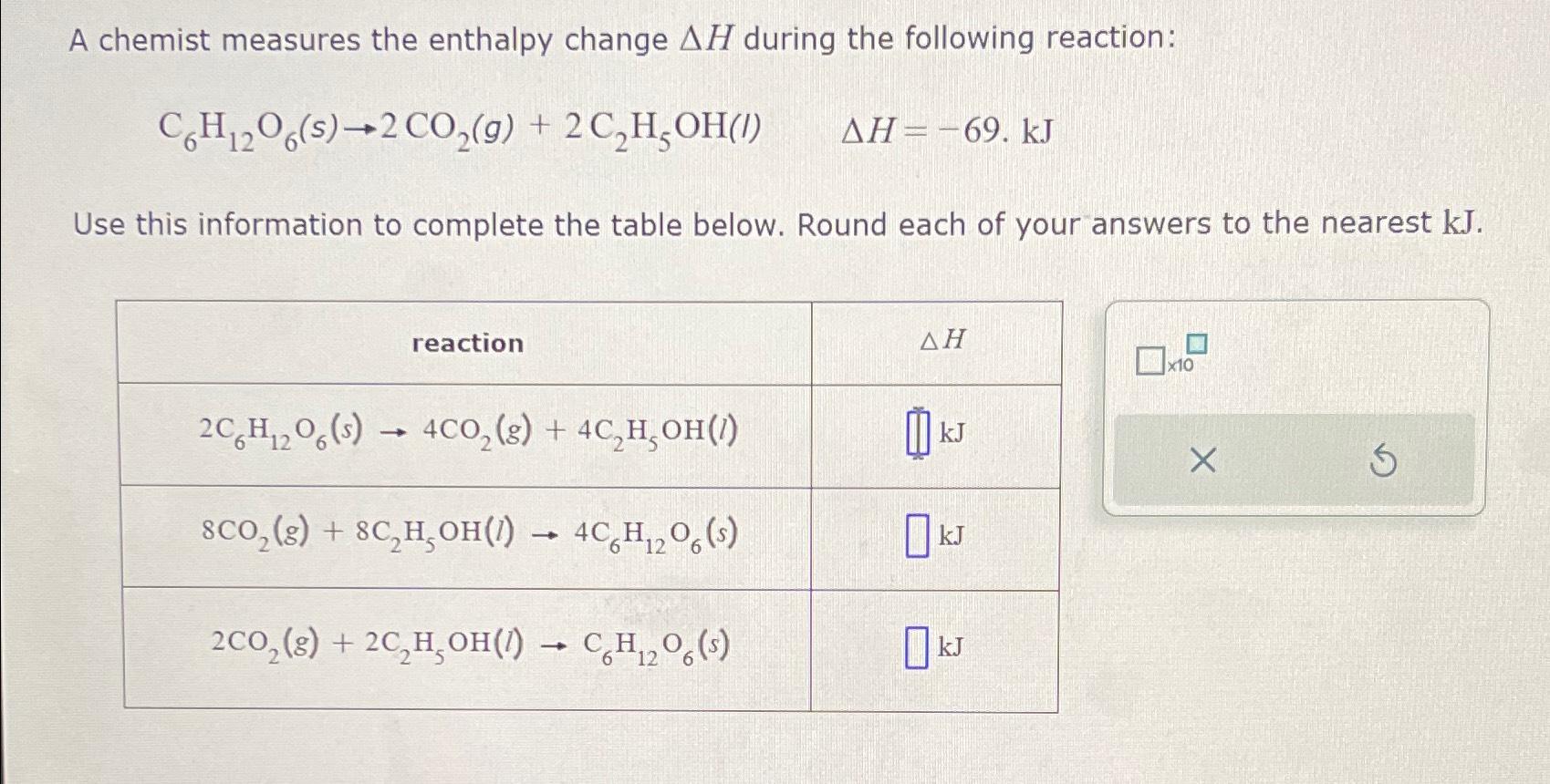 Solved A chemist measures the enthalpy change ΔH ﻿during the | Chegg.com