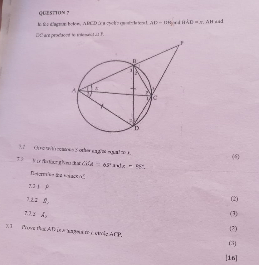 Solved QUESTION 7In the diagram below, ABCD is a cyclic | Chegg.com