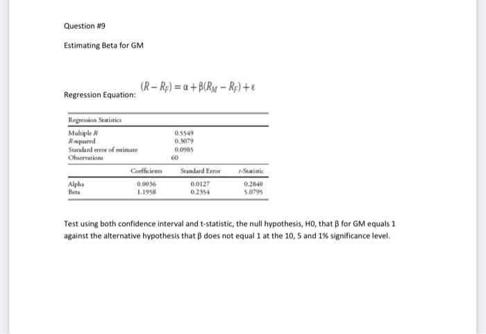 Solved Question #9 Estimating Beta for GM Regression | Chegg.com