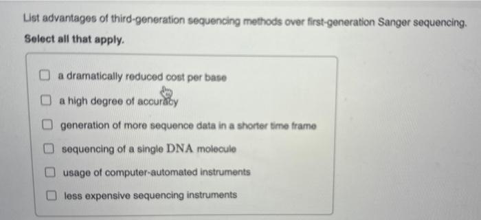 Solved List Advantages Of Next Generation Sequencing Methods