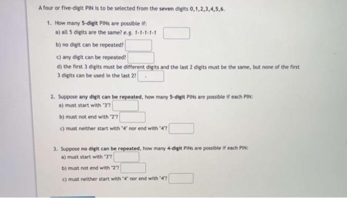Solved A four or five-digit PIN is to be selected from the | Chegg.com