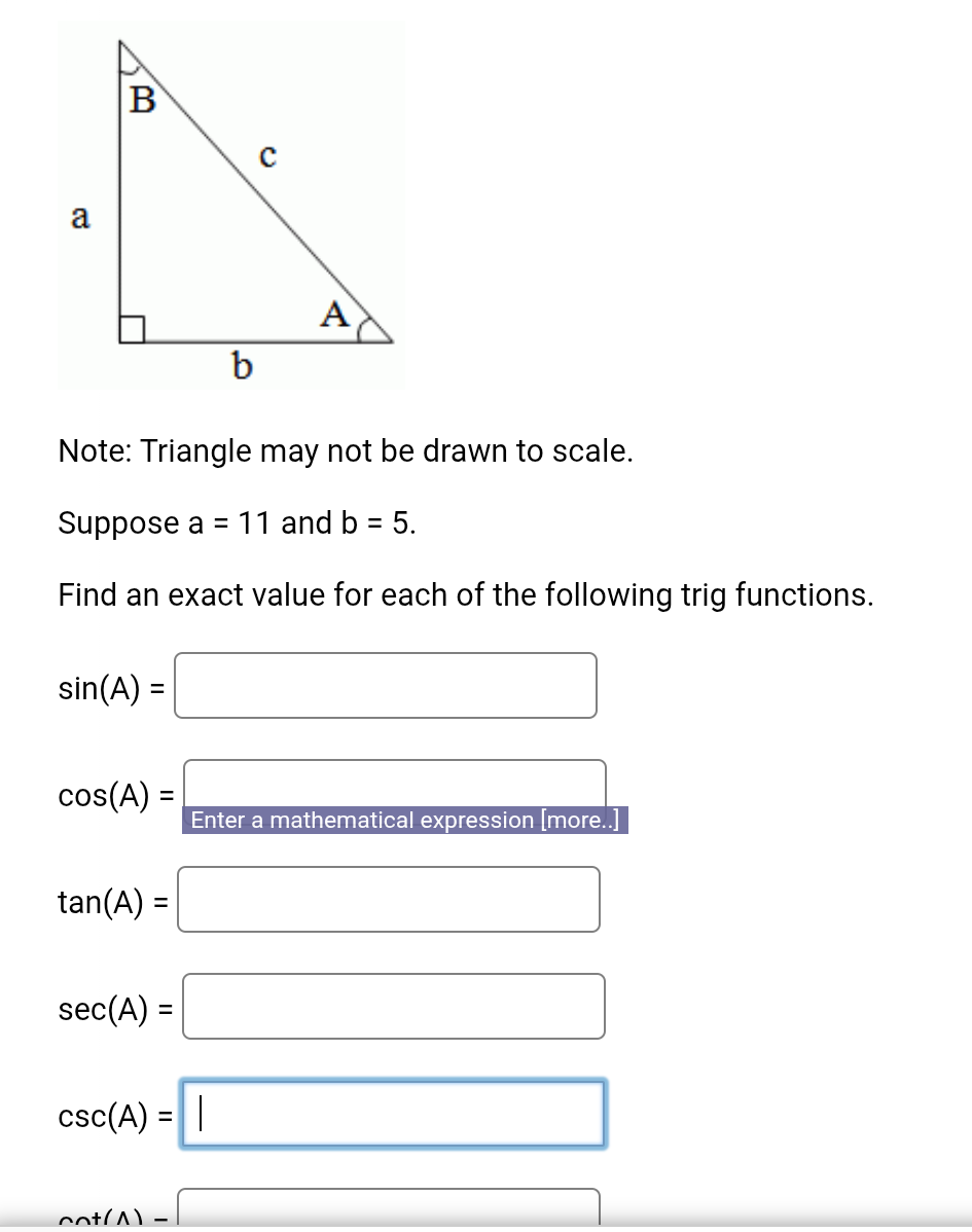 Solved Note: Triangle may not be drawn to scale.Suppose a=11 | Chegg.com