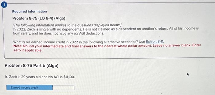 Solved Required information Problem 8-75 (LO 8-4) (Algo) | Chegg.com