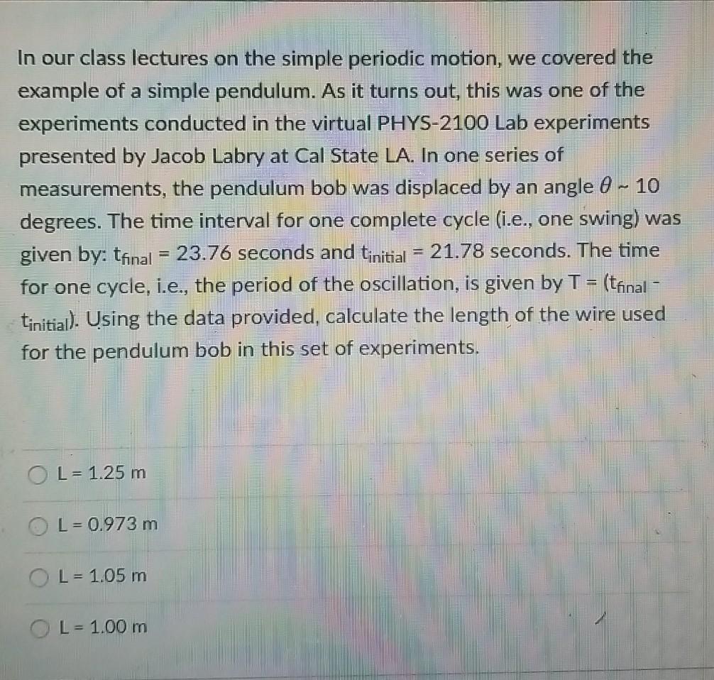 Solved In our class lectures on the simple periodic motion, | Chegg.com