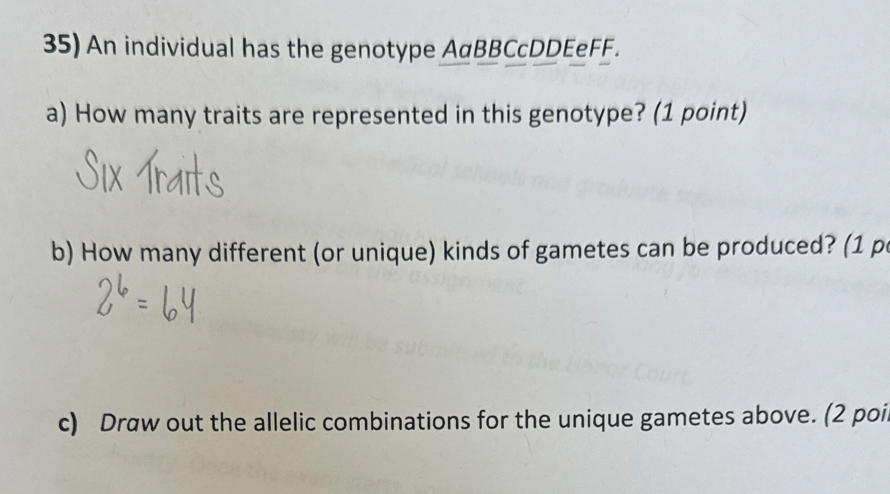 Solved An individual has the genotype AaBBCcDDEEFF.a) ﻿How | Chegg.com