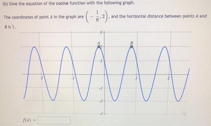 Solved (b) Give the equation of the cosine function with the | Chegg.com