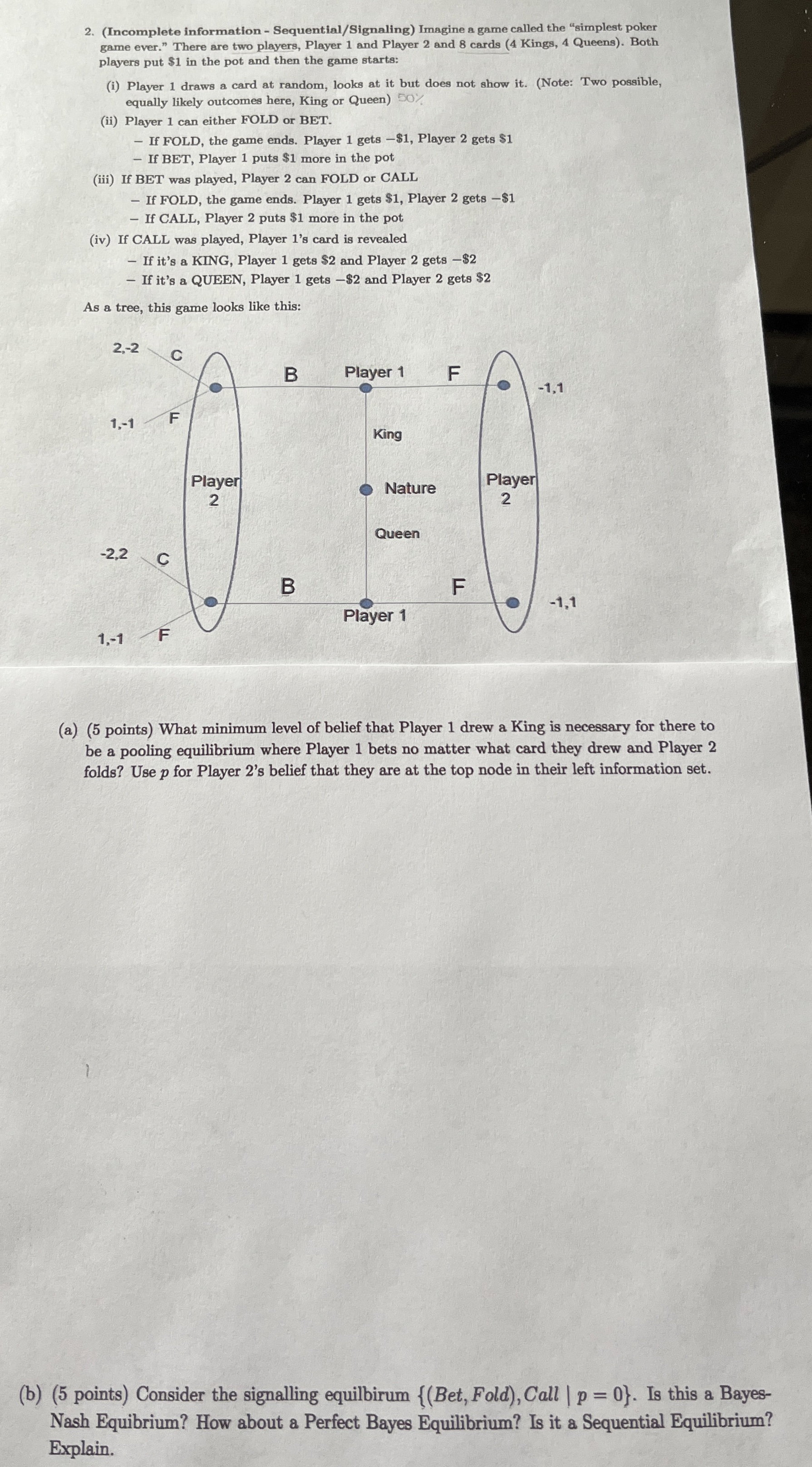 Solved (Incomplete information - ﻿Sequential/Signaling) | Chegg.com