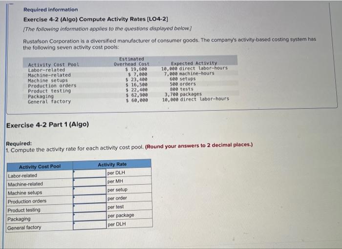 Solved Required information Exercise 4-2 (Algo) Compute | Chegg.com