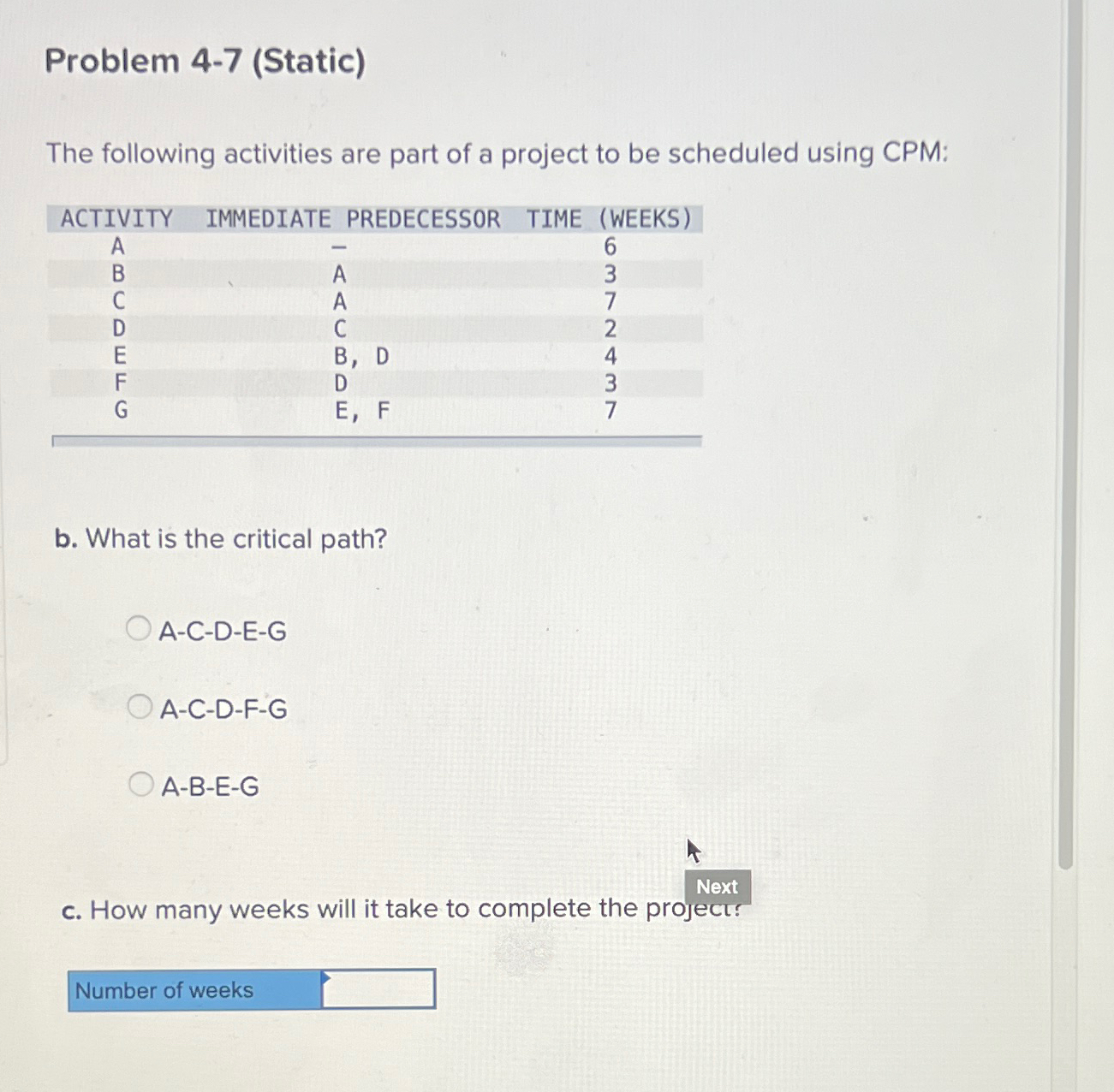 Solved Problem 4-7 (Static)The following activities are part | Chegg.com