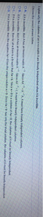 Solved Explain why the columns of an nxn matrix Aare | Chegg.com