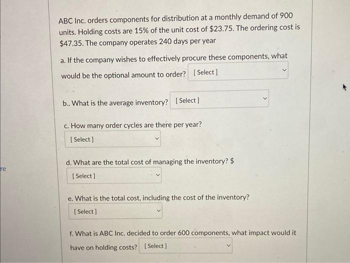 Solved ABC Inc. orders components for distribution at a | Chegg.com