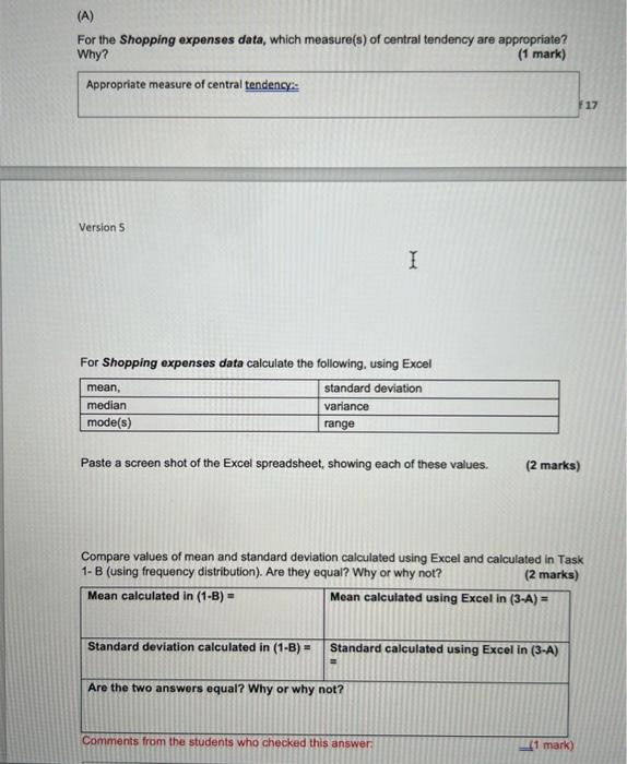 For the Shopping expenses data, which measure(s) of | Chegg.com
