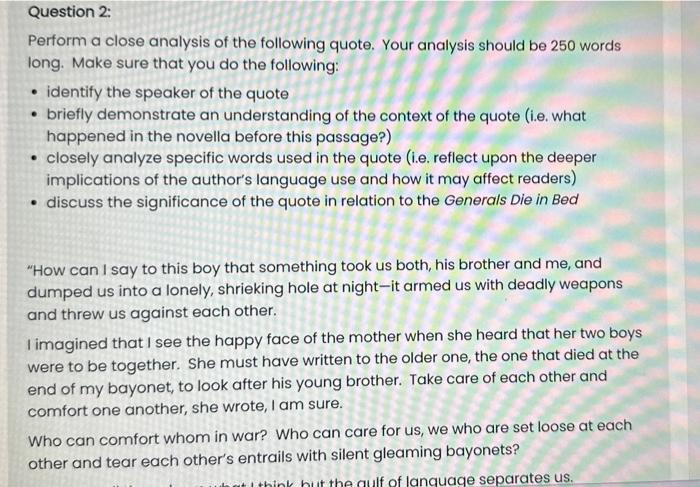 Perform a close analysis of the following quote. Your | Chegg.com