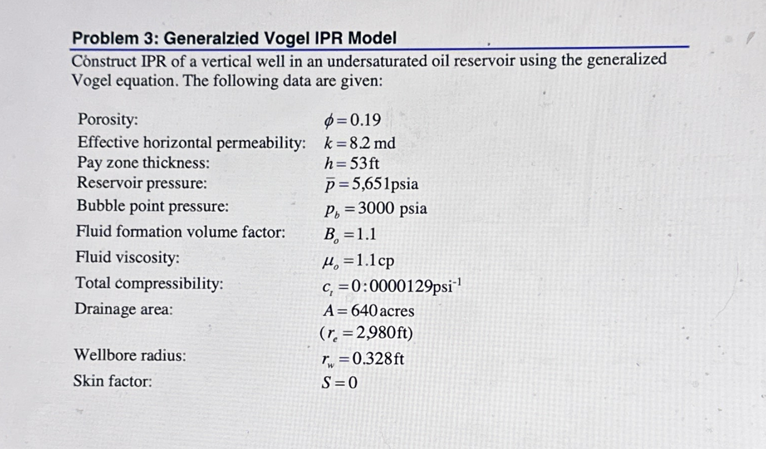 Solved Problem 3: Generalzied Vogel IPR ModelConstruct IPR | Chegg.com