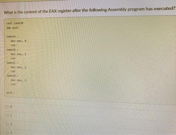 Solved What is the content of the EAX register after the | Chegg.com