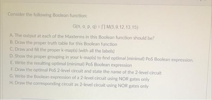 Solved Consider the following Boolean function: | Chegg.com