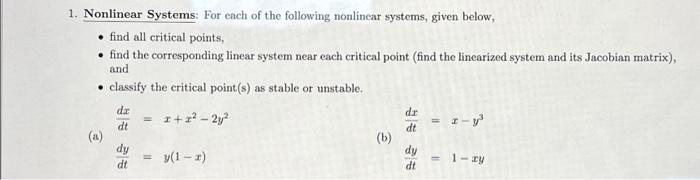 Solved Nonlinear Systems: For each of the following | Chegg.com