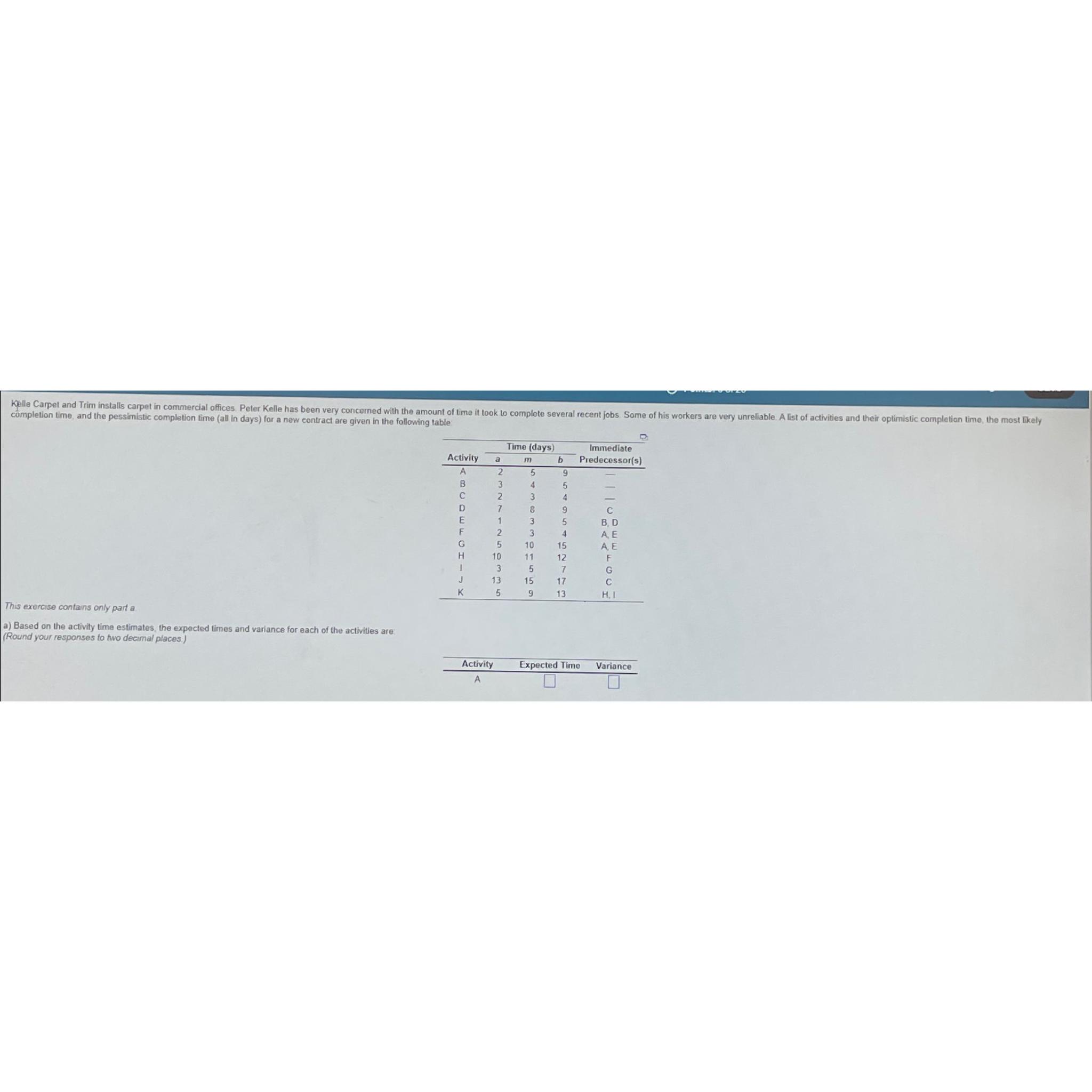 Solved completion time, and the pessimistic completion time | Chegg.com