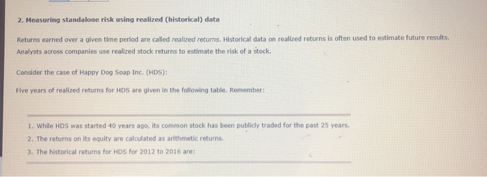 Solved 2. Measuring standalone risk using realized | Chegg.com