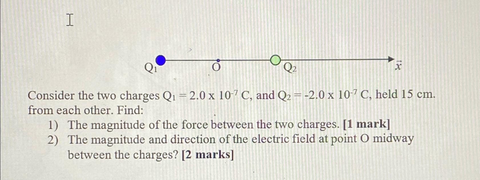 Solved Consider the two charges Q_(1)=2.0\\\\times 10^(-7)C, | Chegg.com