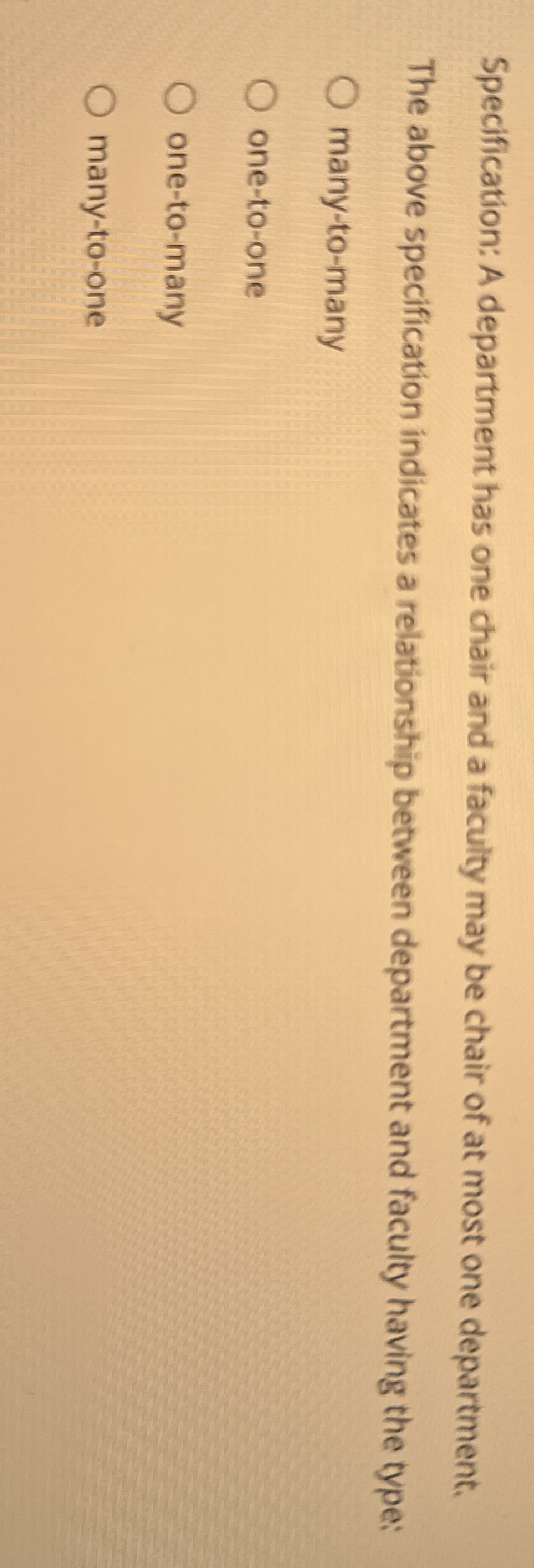 Solved Specification: A department has one chair and a | Chegg.com