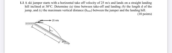 Solved 1.1 A ski jumper starts with a horizontal take off | Chegg.com