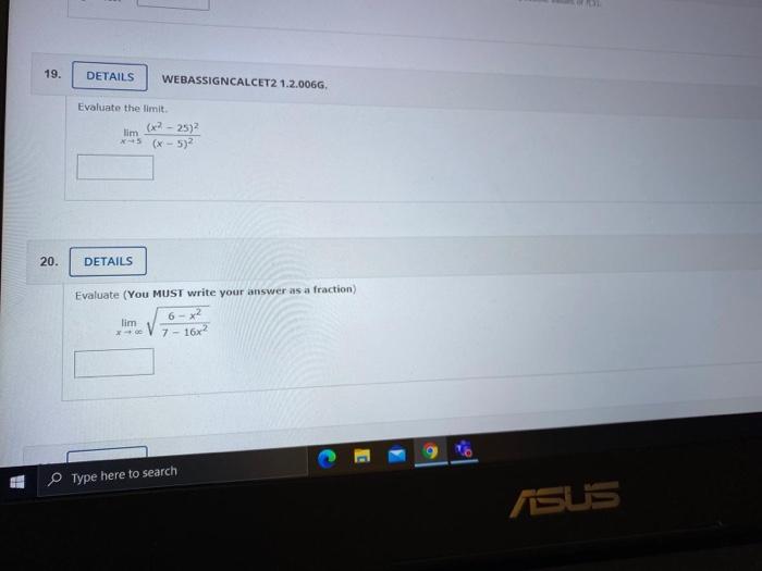 Solved 19. DETAILS WEBASSIGNCALCET2 1.2.006G Evaluate the | Chegg.com Solved 19. DETAILS WEBASSIGNCALCET2 1.2.006G Evaluate the | Chegg.com