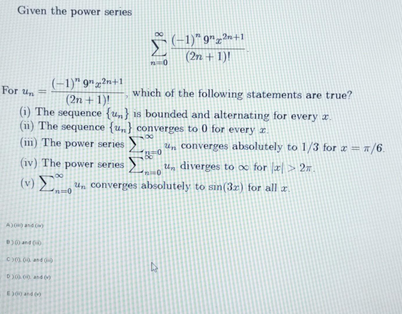 Solved Given the power series ∑n=0∞(2n+1)!(−1)n9nx2n+1 For | Chegg.com