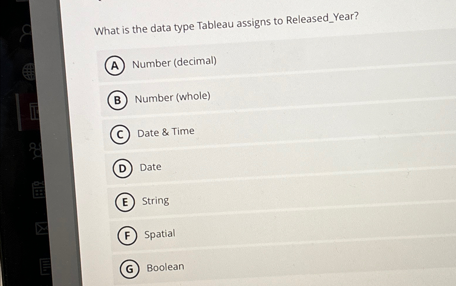 Solved What is the data type Tableau assigns to | Chegg.com