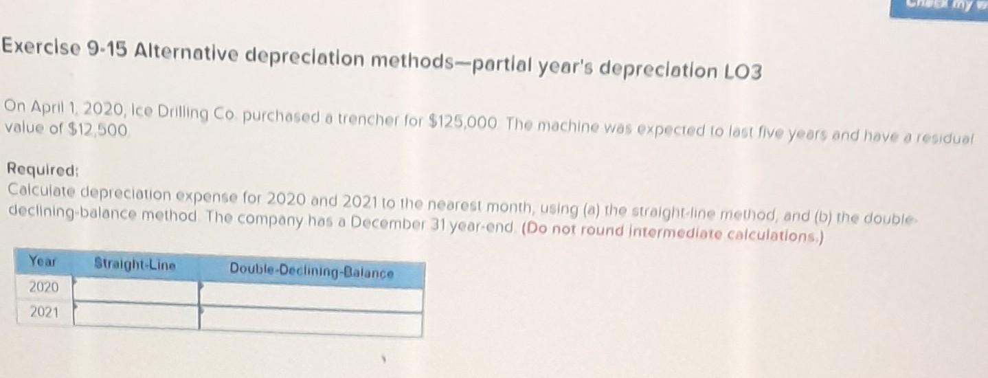 Solved my Exercise 9.15 Alternative depreciation | Chegg.com